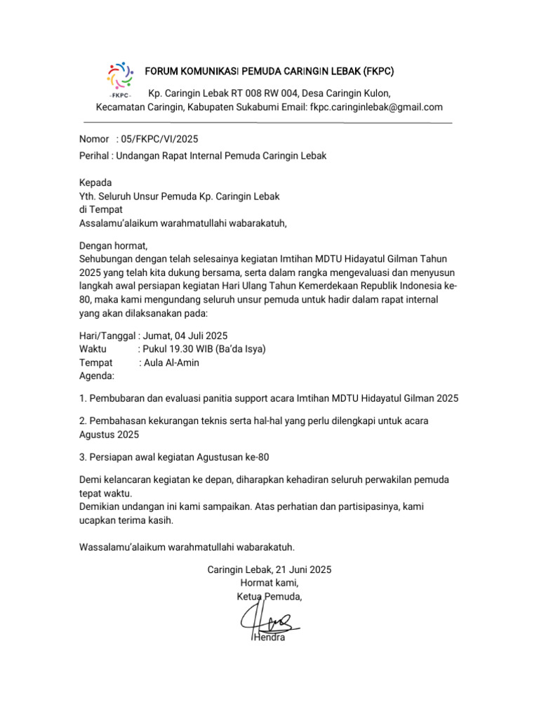 Undangan Rapat Internal FKPC 04 Juli 2025 | PDF