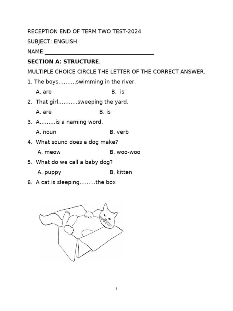 Reception English Test 2024 | PDF