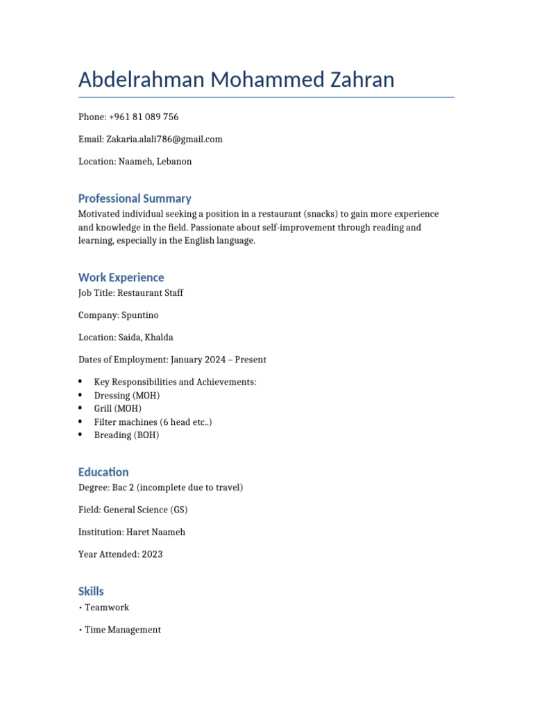 Abdelrahman Mohammed Zahran CV-3 | PDF