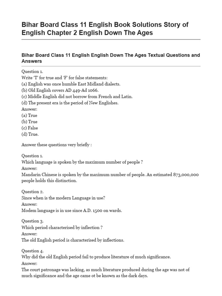 Class 11 Chapter 2 Solutions English Rainbow Story of English Bihar ...