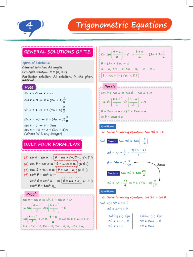 Trigonometric Equations - Handwritten Notes | PDF | Trigonometric ...