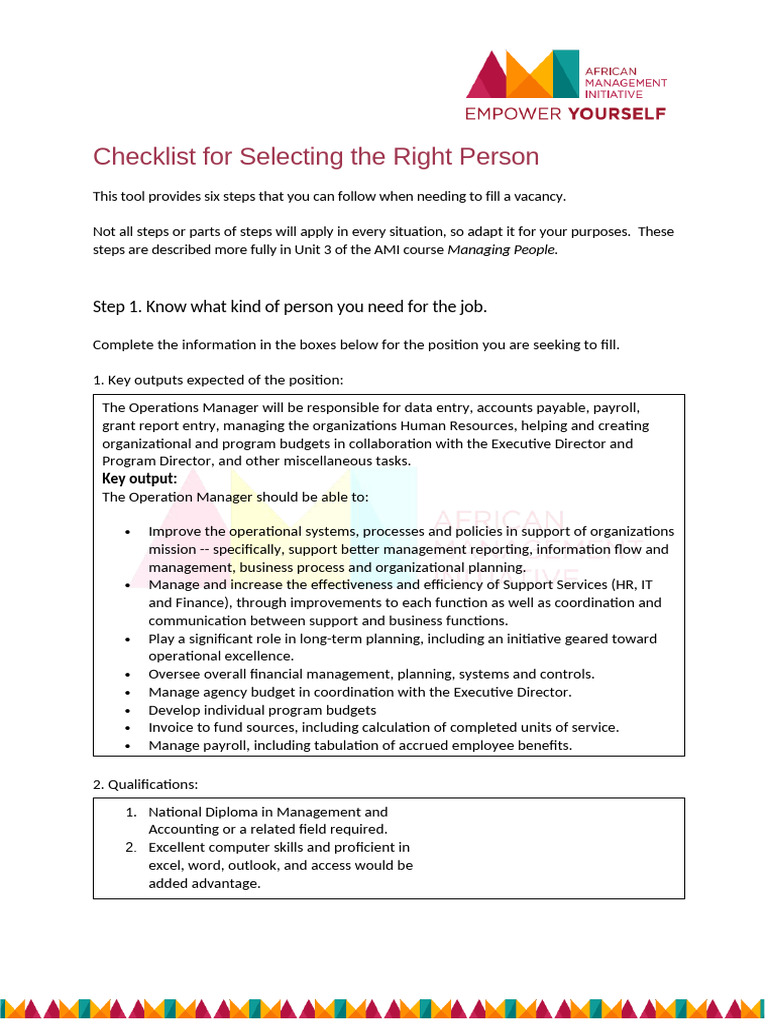 Tool - Selecting The Right People | PDF | Human Resources | Business