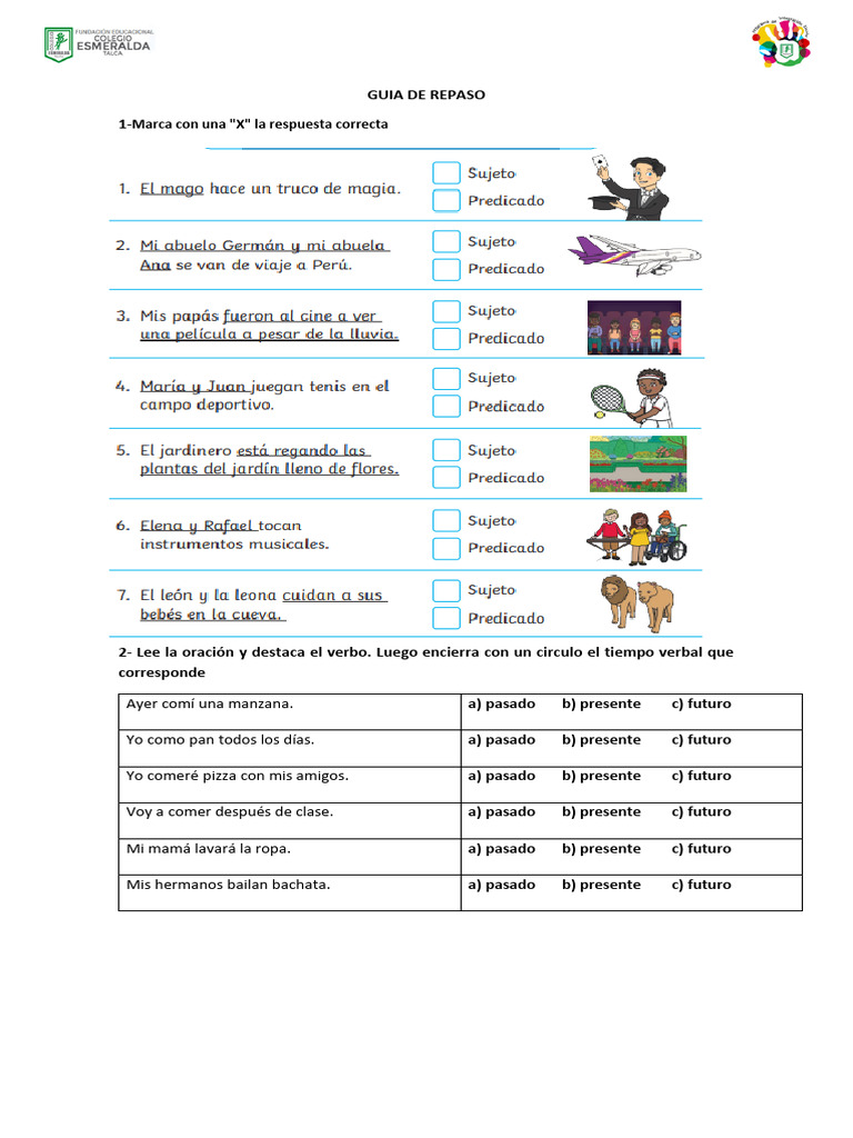 Guia de Repaso Sujeto Predicado-Verbo-Carta | PDF