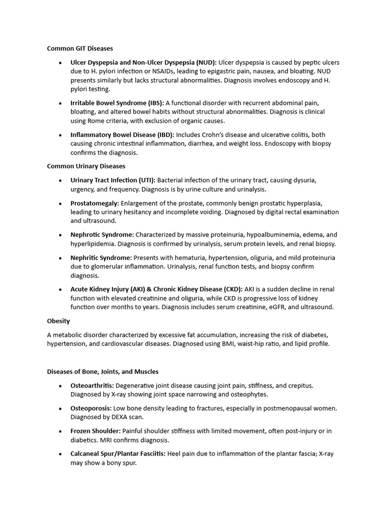 Overview of Common Modern Diseases | PDF | Anemia | Arthritis