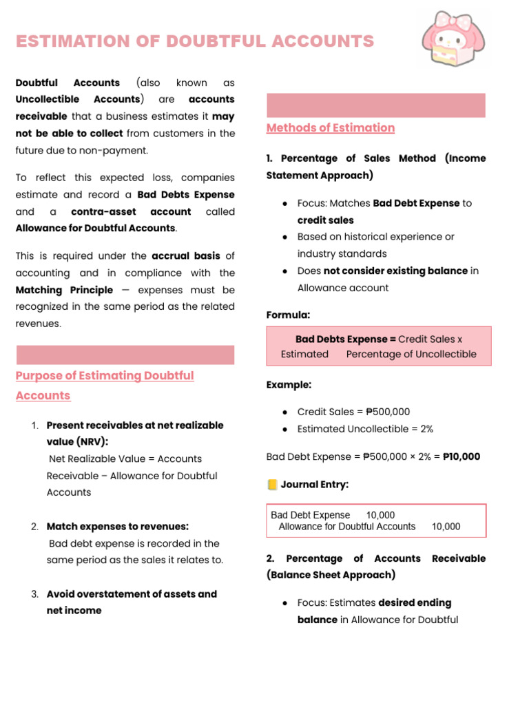 Estimating Doubtful Accounts Methods | PDF | Bad Debt | Financial Economics