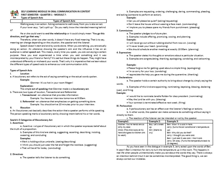 Understanding Types of Speech Acts | PDF | Human Communication