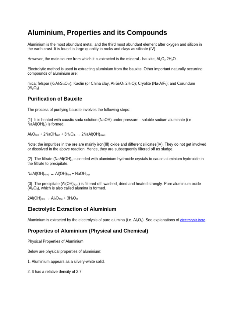 Aluminium and Its Compounds | PDF | Hydroxide | Aluminium