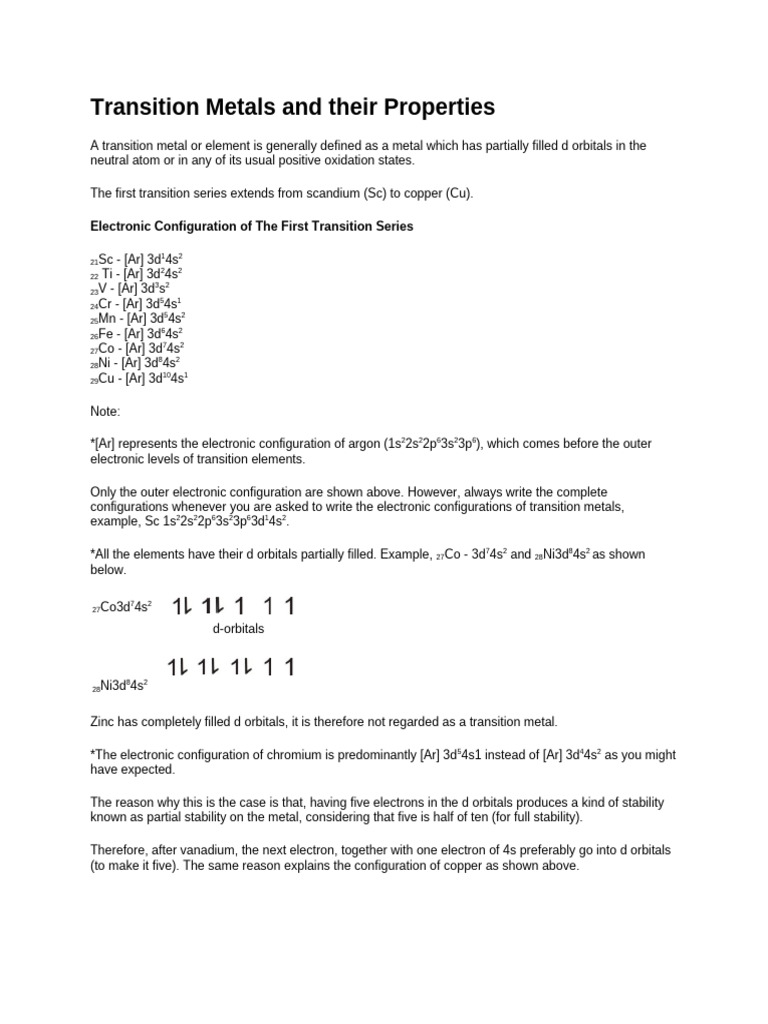 Properties of Transition Metals | PDF | Transition Metals ...