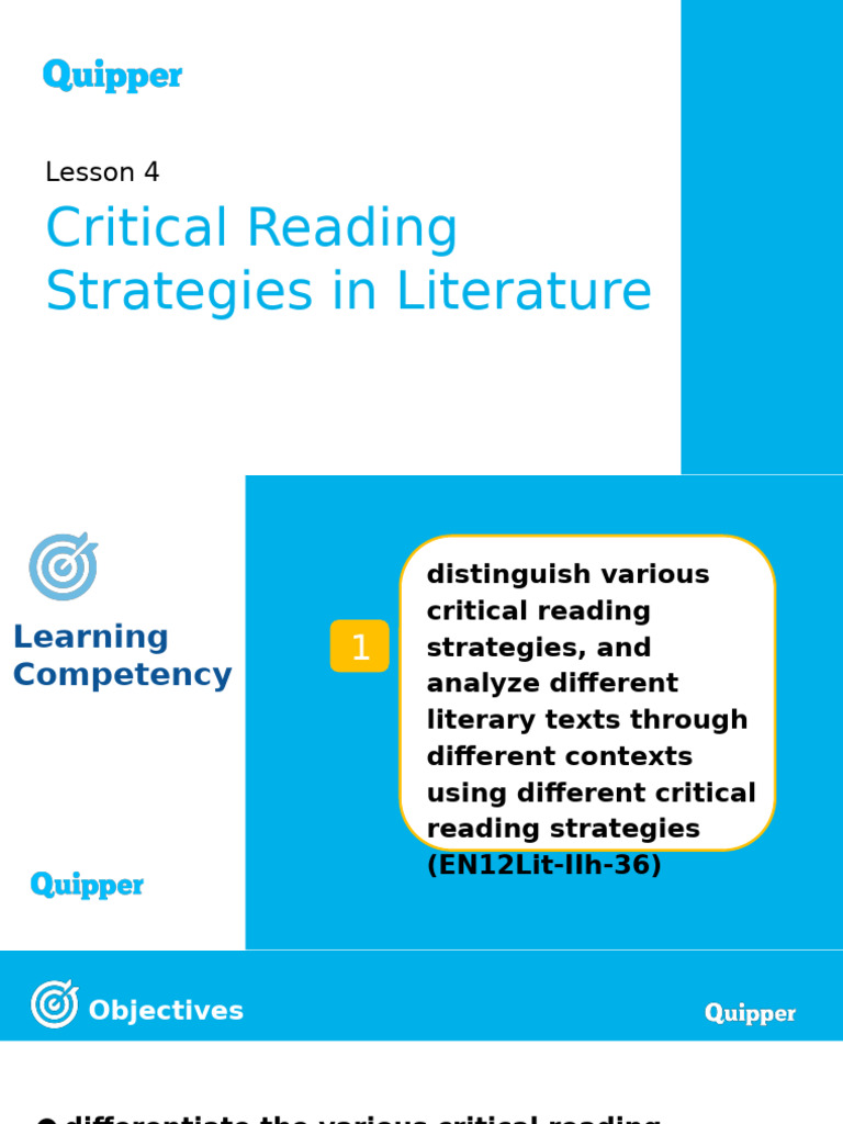 21st Century Literature Unit 1 Lesson 4 Critical Reading Strategies in ...