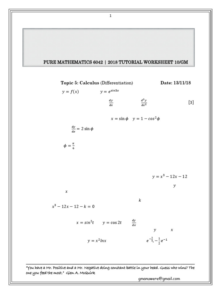 L6 Tutorial 10 Differentiation | PDF | Tangent | Mathematical Physics