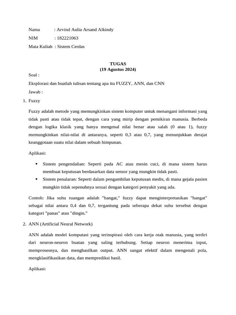 Tugas 3 Fuzzy, Ann, Dan CNN | PDF