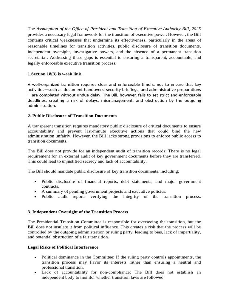 The Assumption of The Office of President and Transition of Executive ...