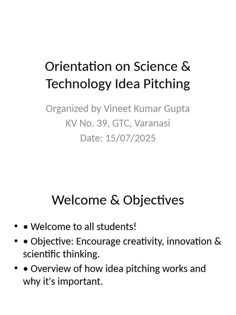 Idea Pitch Orientation KV39 With Visuals and Animations | PDF | Science ...