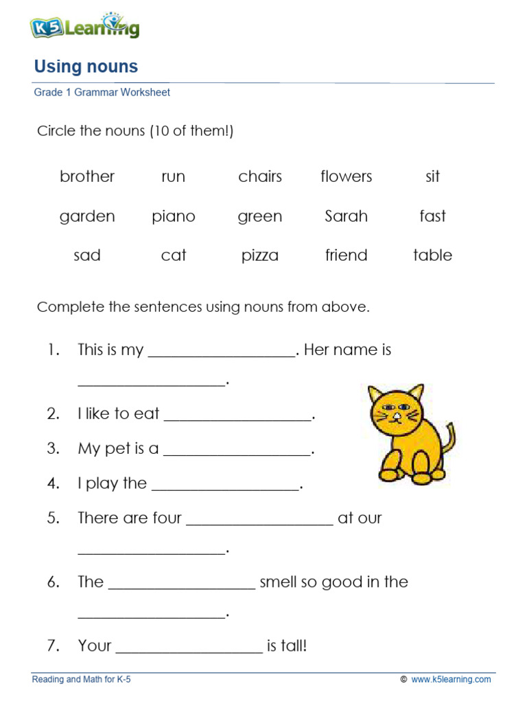 Grammar Worksheet Grade 1 Nouns 3 | PDF