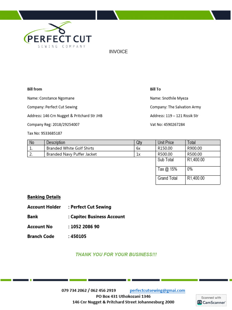 Salvation Army Tshirts & Jacket Invoice | PDF