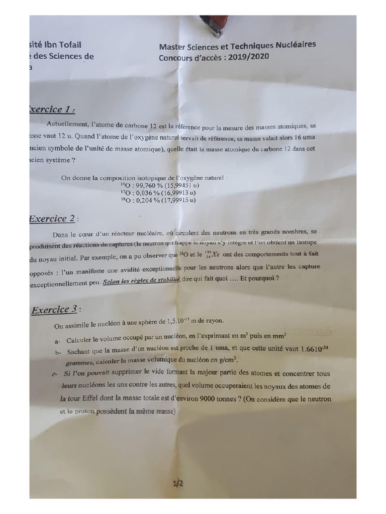 CNC Master Sciences Et Techniques Nucléaires Fs Kenitra 2019-20 | PDF