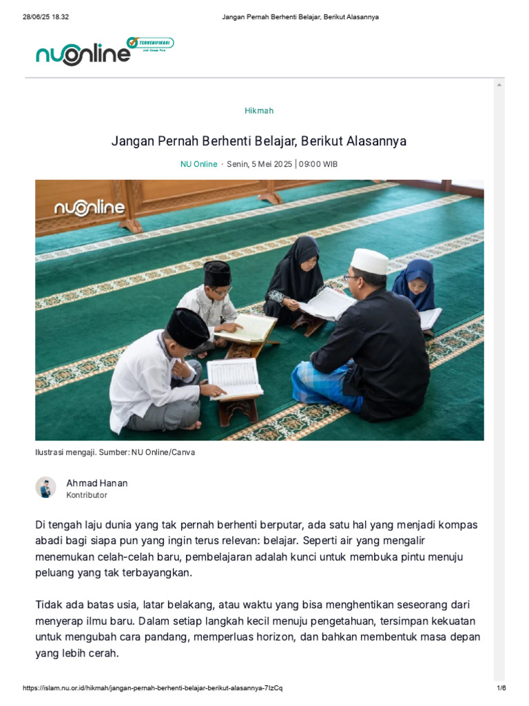 Jangan Pernah Berhenti Belajar, Berikut Alasannya | PDF