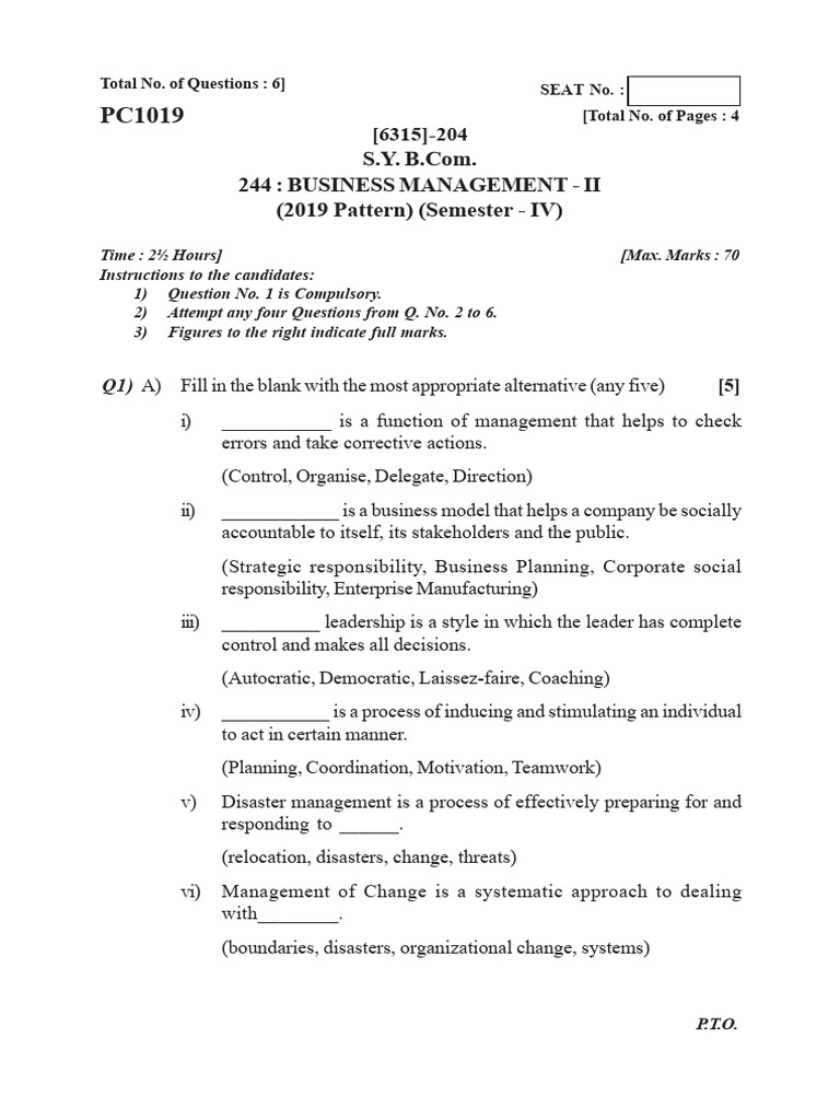 244 Business Management - Ii S.y.b.com (Sem. - Iv) - English 2019 ...