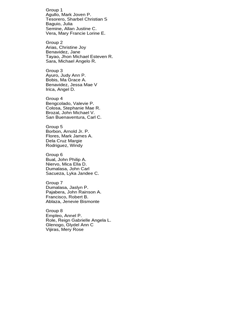 Group Member List by Teams | PDF