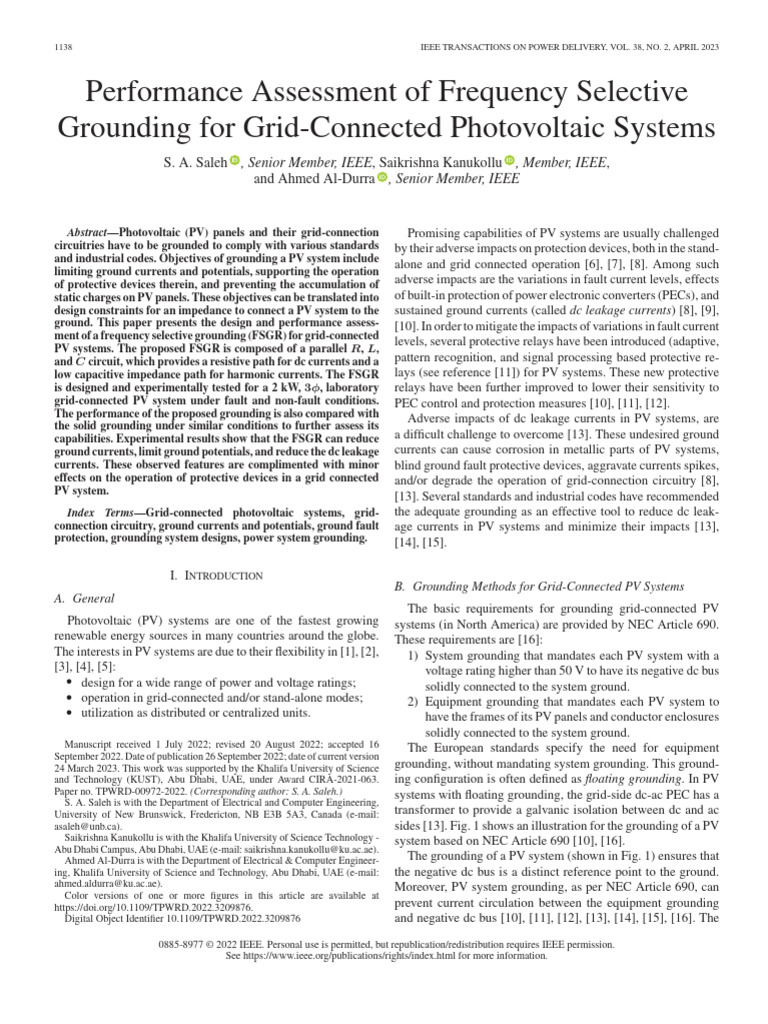 Performance Assessment of Frequency Selective Grounding For Grid ...