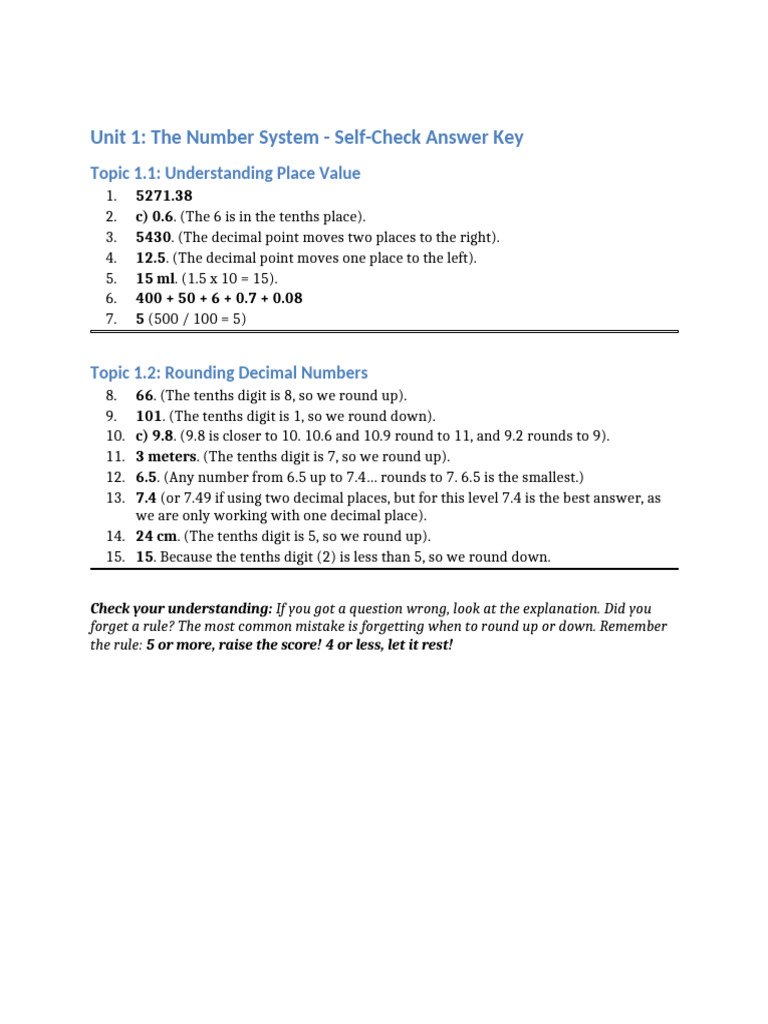 Unit1 Self Check Answer Key | PDF