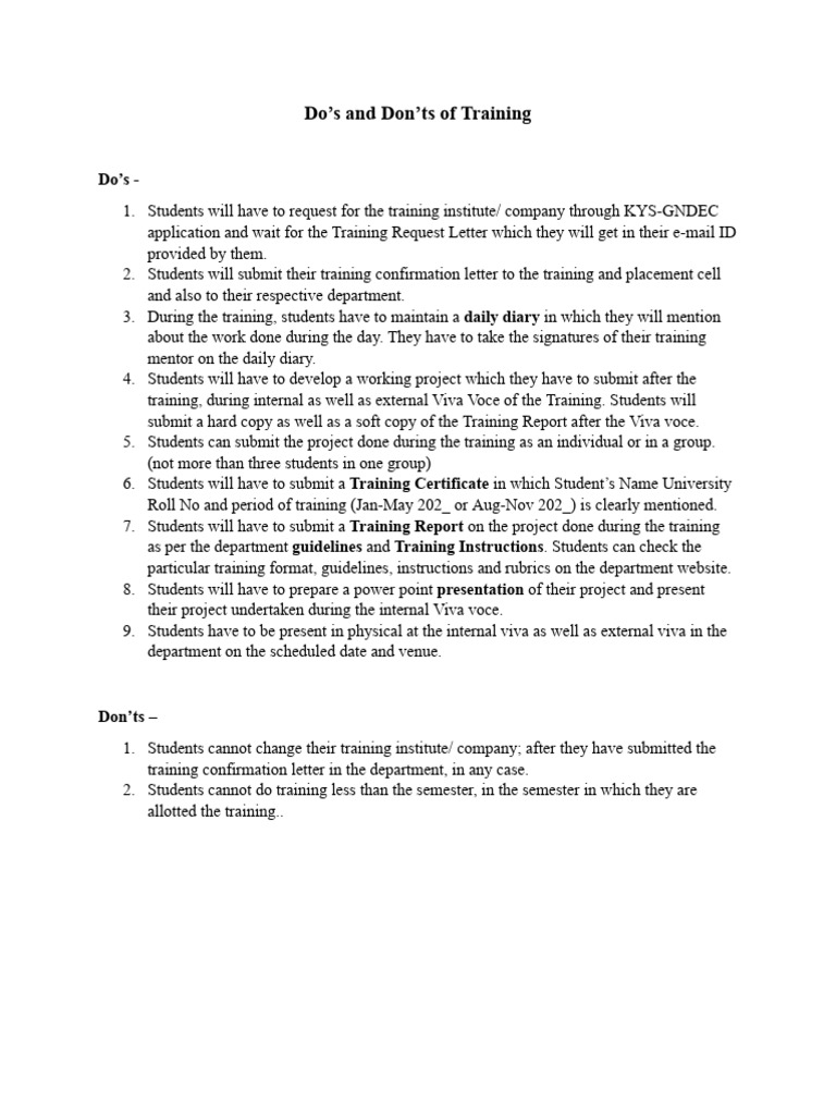 Do's and Don'Ts of Training | PDF