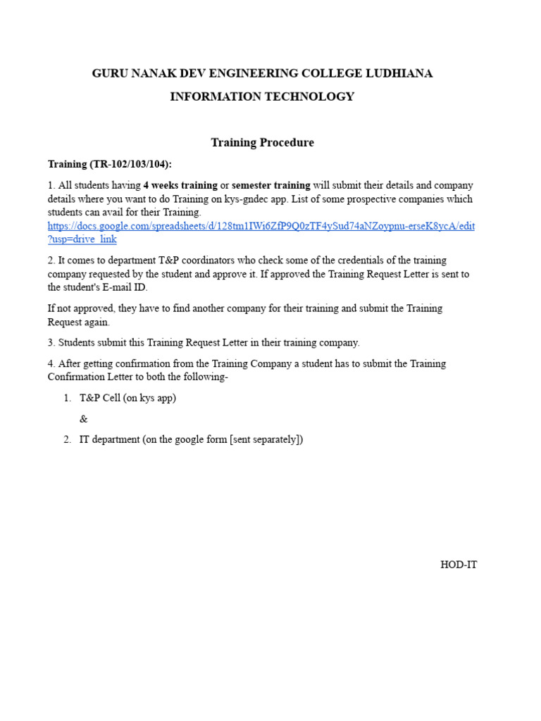 IT Training Procedure at GNDEC Ludhiana | PDF