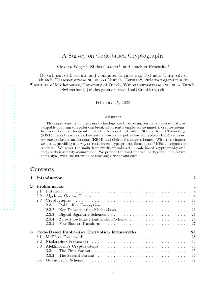 A Survey On Code-Based Cryptography | PDF | Cryptography | Applied Mathematics