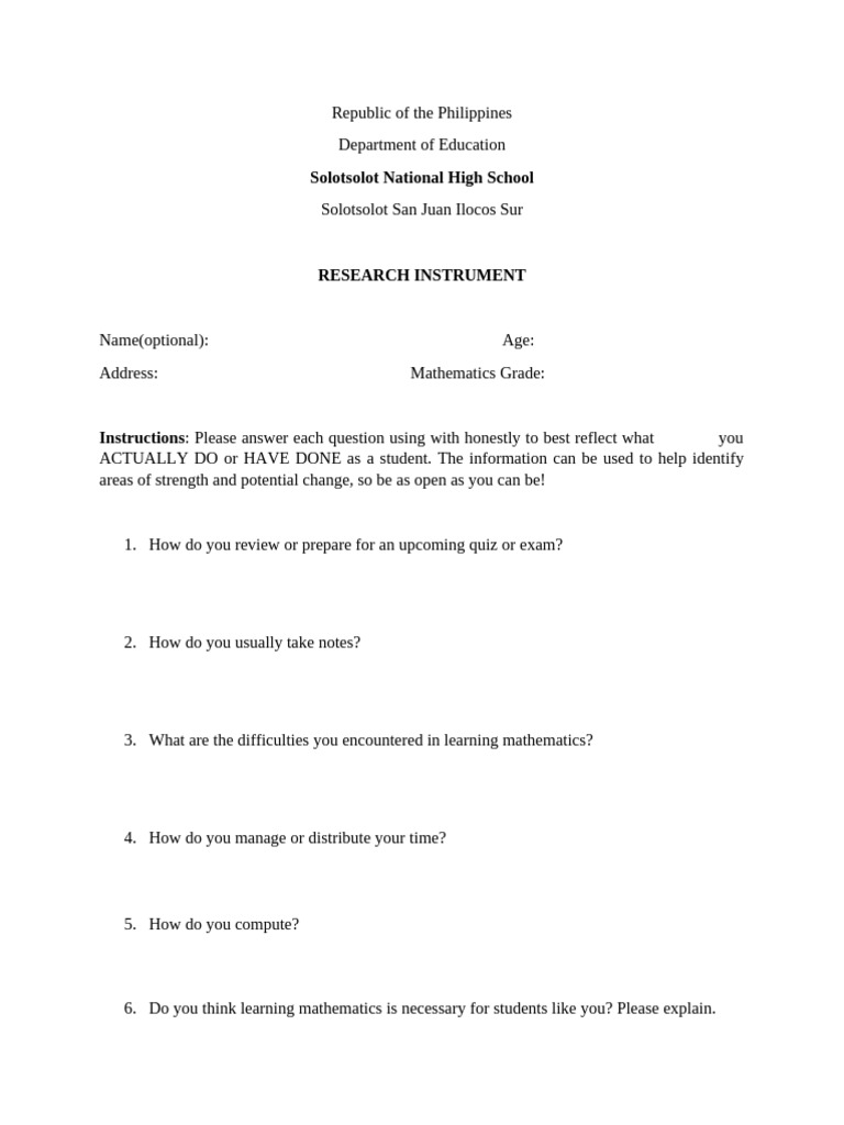 Student Mathematics Learning Survey | PDF
