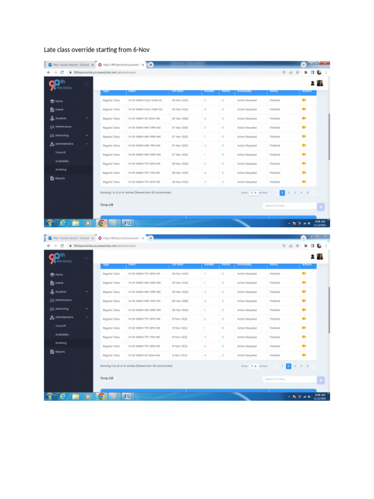 Late Class Override Starting From 6-Nov | PDF