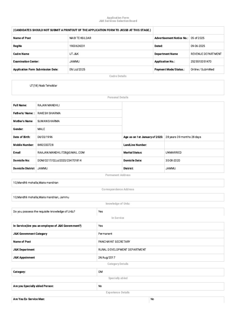 Naib Tehsildar Application Form 2025 | PDF | Government | Justice
