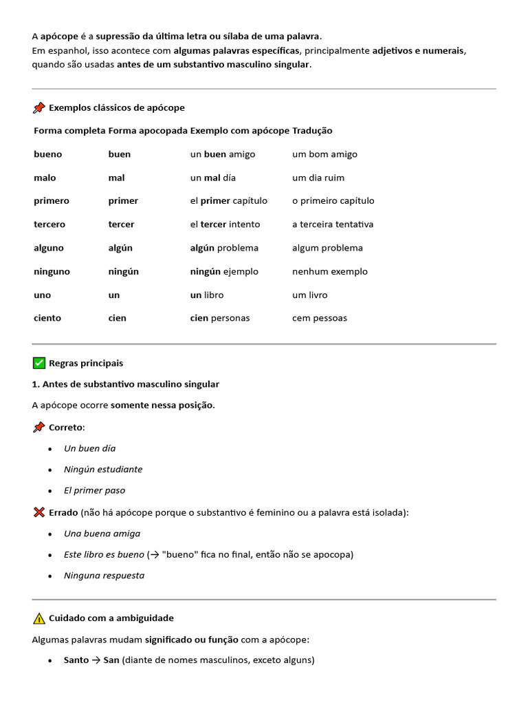 Entenda a Apócope em Espanhol | PDF