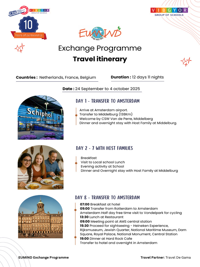 Annexure 1. A. 6 VH Eumind Exchange Programme Itinerary | PDF | Paris | Amsterdam