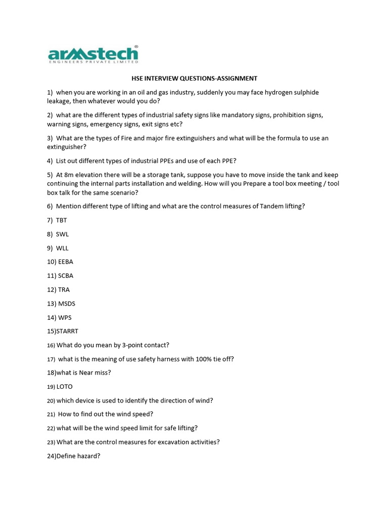 Hse Interview Questions Word | PDF