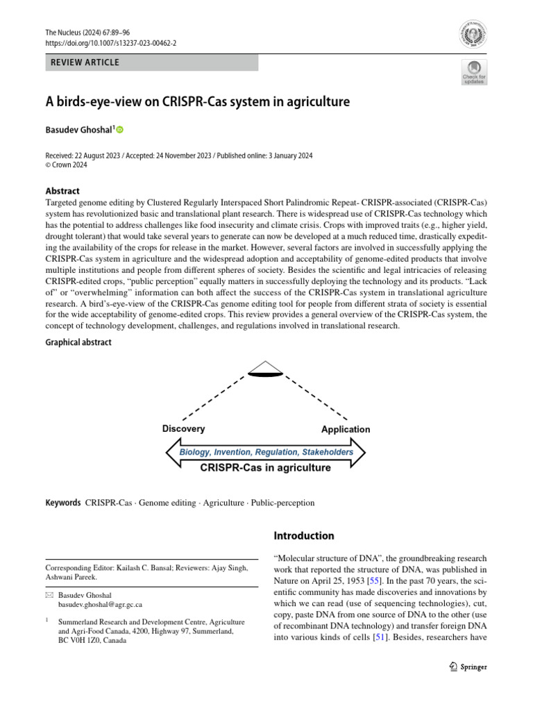 A Birds-eye-View On CRISPR-Cas System in Agriculture | PDF | Crispr | Dna