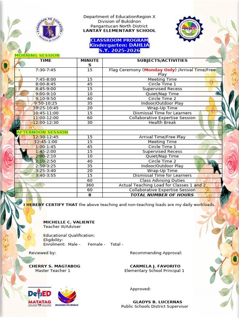 Kindergarten Classroom Program | PDF | Learning | Schools