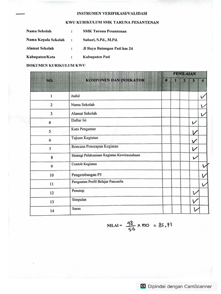 Instrumen Validasi KWU | PDF