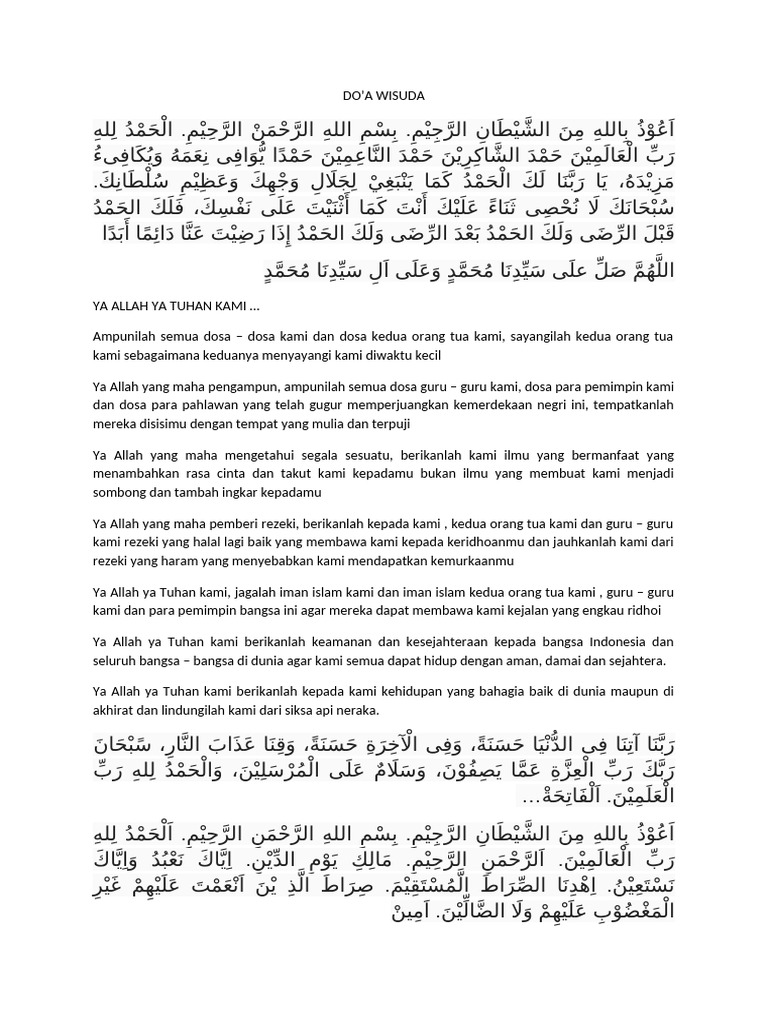 Do'a Wisuda untuk Kesuksesan dan Berkah | PDF