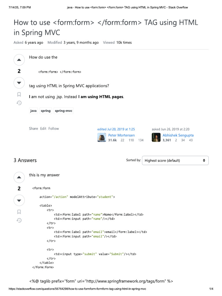Java - How To Use - Form - Form - Form - Fo... NG HTML in Spring MVC - Stack Overflow | PDF