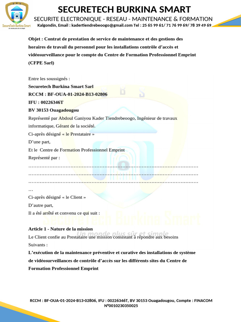 Contrat de Maintenance Sécuritaire Emprint | PDF