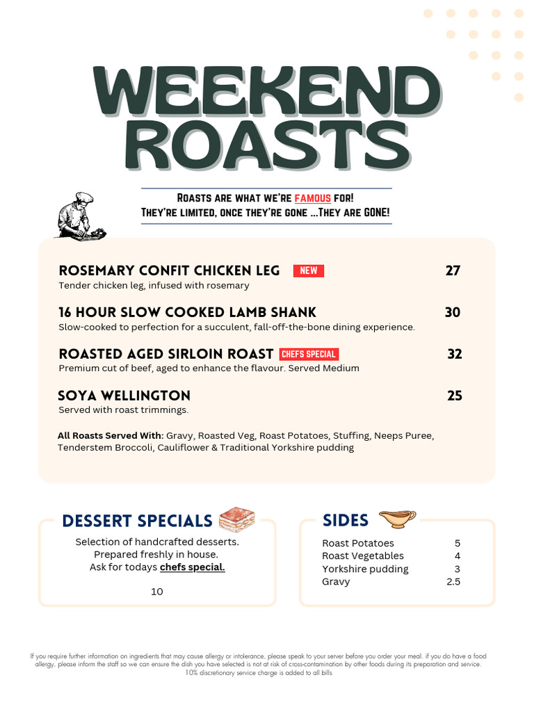 Weekend Roast Specials Menu | PDF | Roasting | Western Cuisine