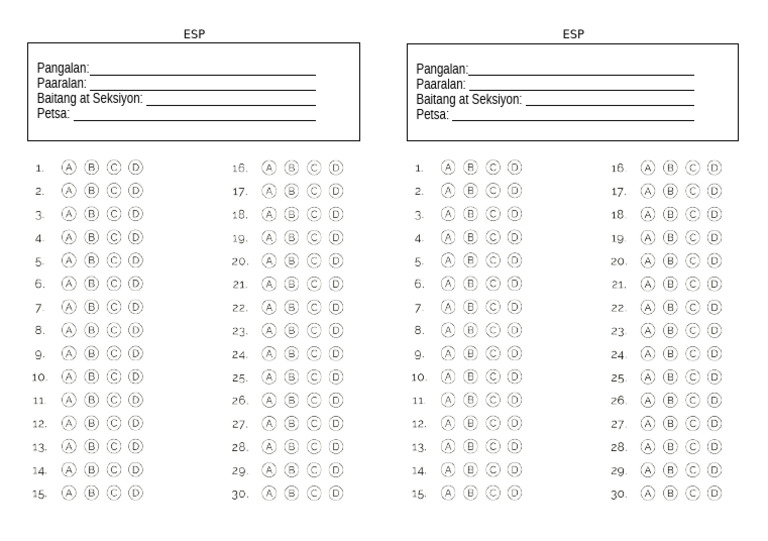 30-Item Answer Sheet | PDF