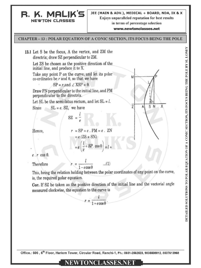 Polar Equation of A Conic Section, Its Focus Being The Pole | PDF