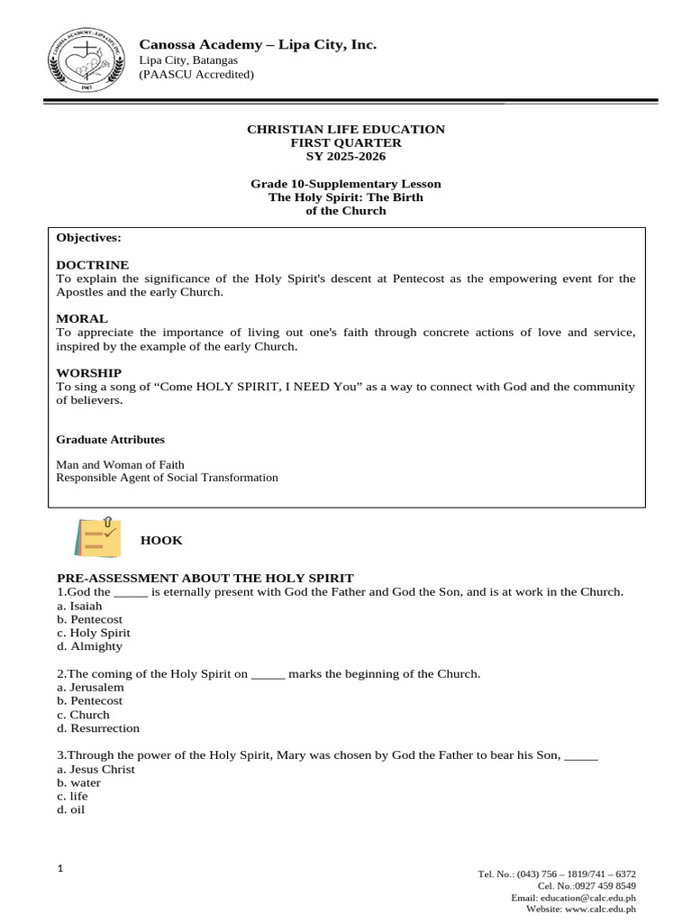 Grade 10 Christian Life Education: Holy Spirit | PDF | Holy Spirit | Jesus