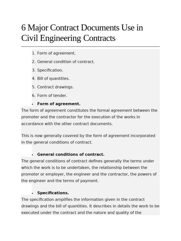 Major Contract Documents in Civil Engineering | PDF | Specification ...