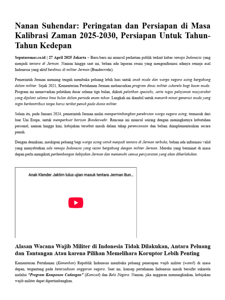 Nanan Suhendar - Peringatan Dan Persiapan Di Masa Kalibrasi Zaman 2025-2030, Persiapan Untuk ...