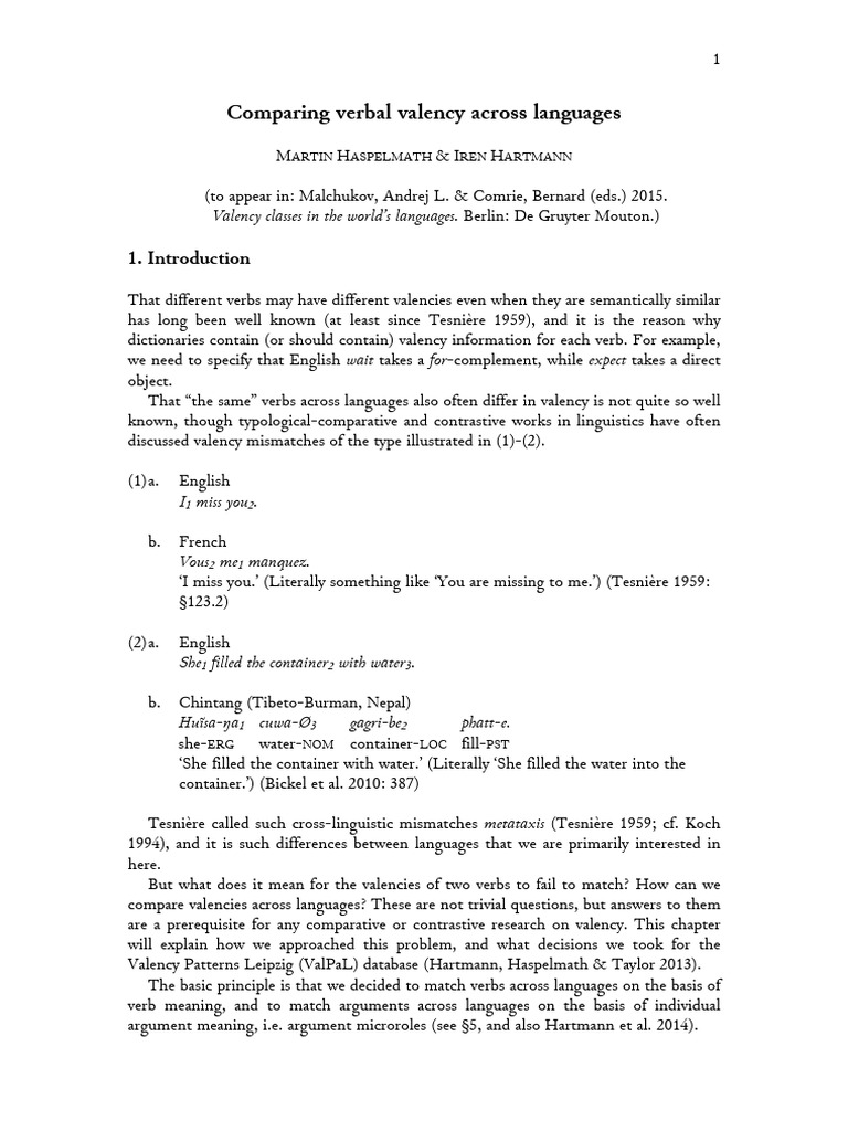 Comparing Verbal Valency Across Languages | PDF | Verb | Subject (Grammar)