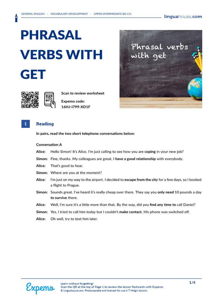 Phrasal Verbs With Get British English Teacher Ver2 | PDF | Learning ...
