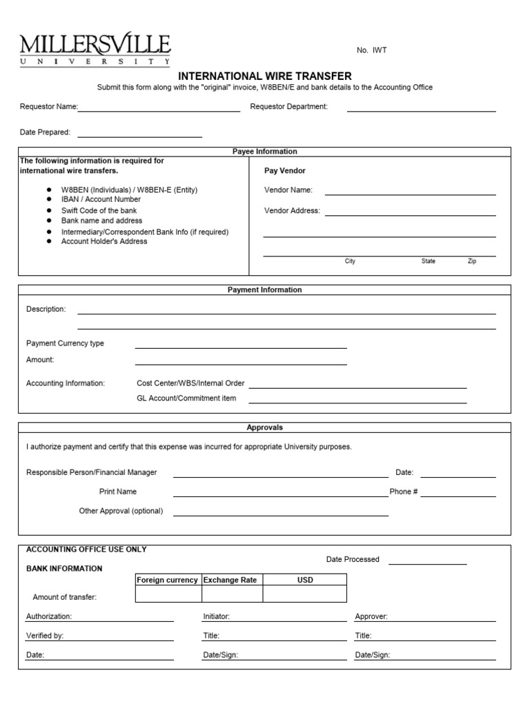 International Wire Transfer Form Template | PDF | Wire Transfer | Payments