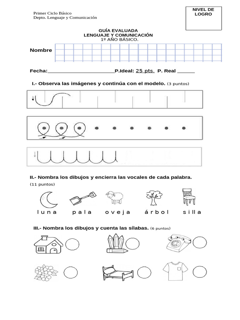 1º Básico - Guía Evaluada. Lenguaje Leonor | PDF